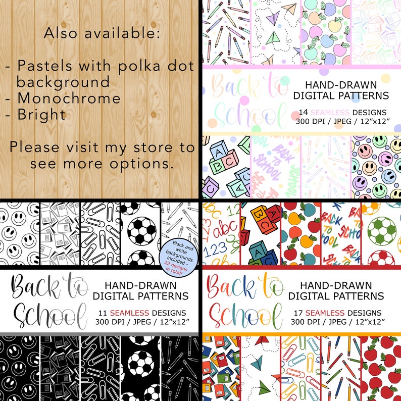 Pastel Back to School Digital Paper / Hand Drawn / 16 Designs ...