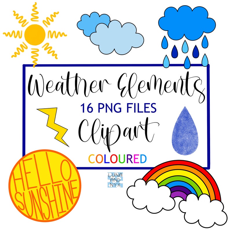 Weather Clipart Set / 16 PNG Files / Coloured / Transparent Background ...