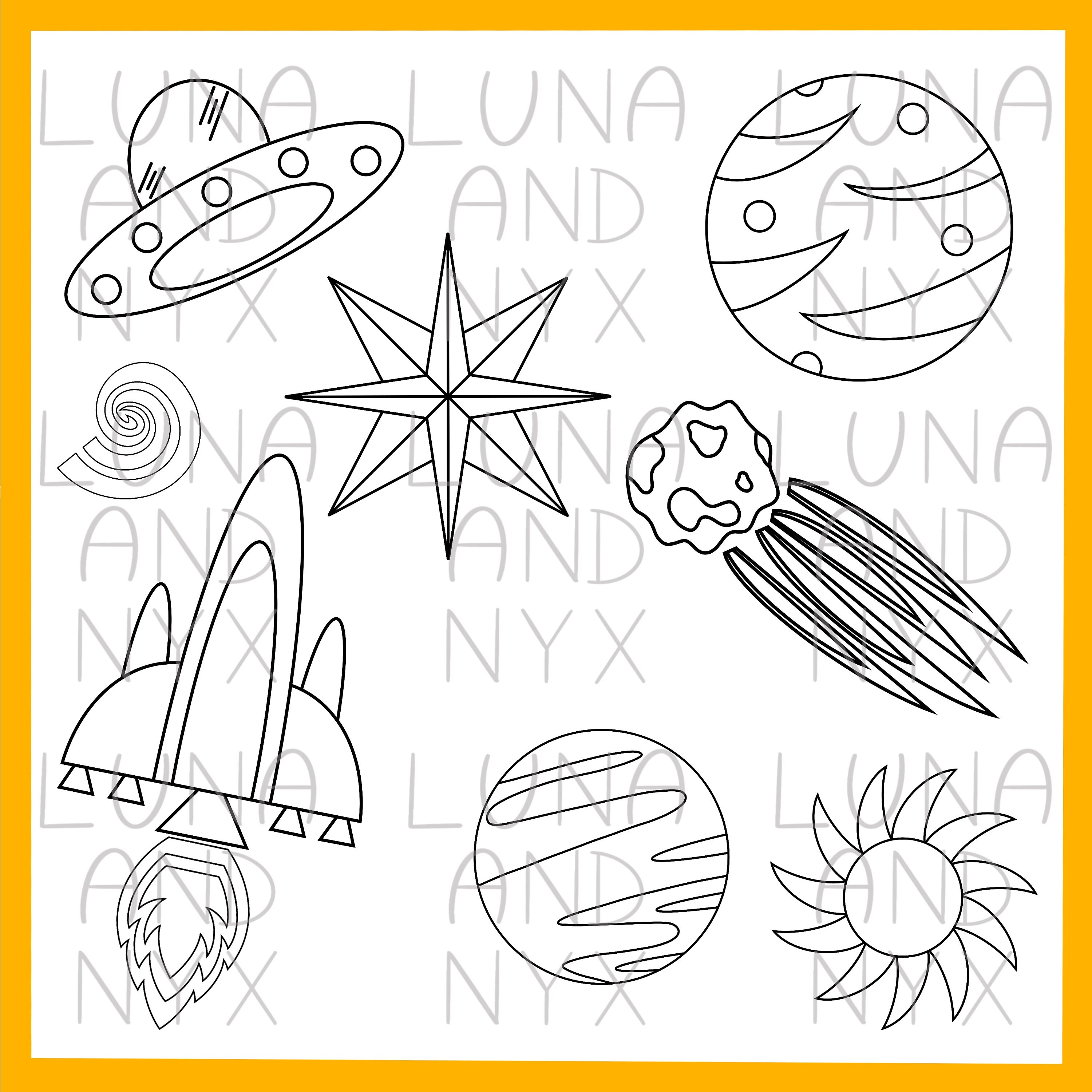Space Clipart Set / 25 PNG Files / Monochrome / Transparent Background ...