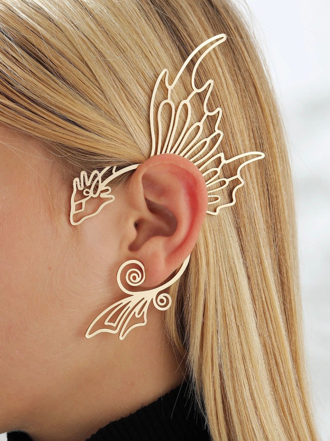 Gold/silver Elegant Ear Wrap Dragon Wing Ear Cuffs Ear Wrap - Etsy