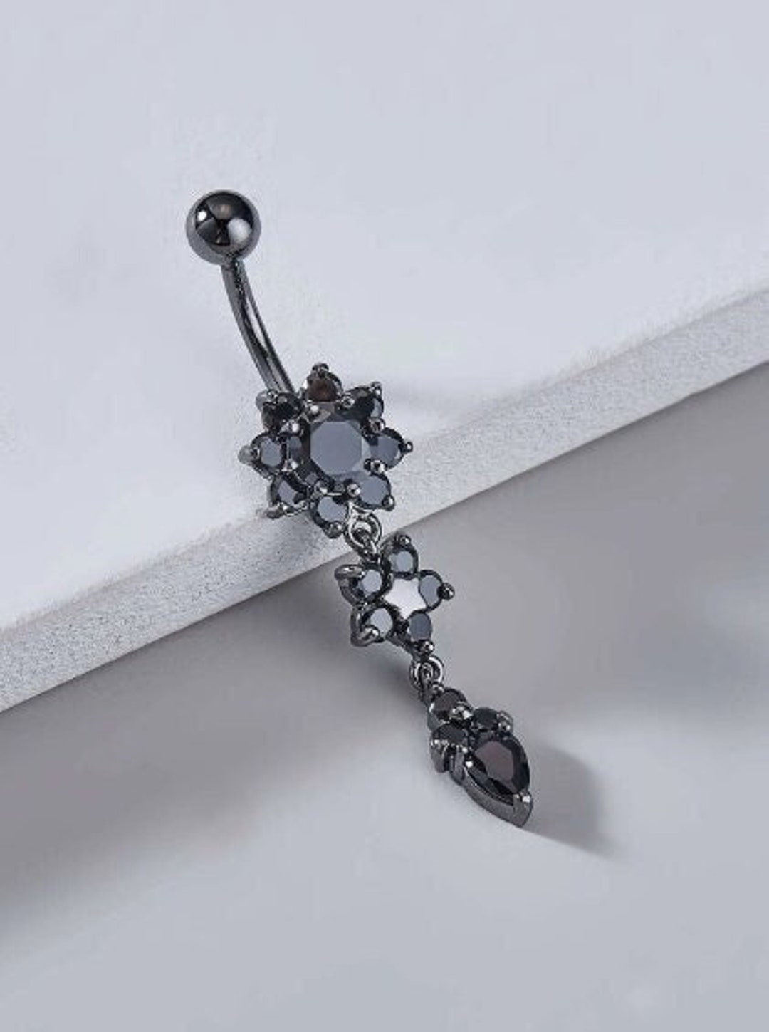 Flower Design Belly Bar Belly Button Ring Navel Belly - Etsy