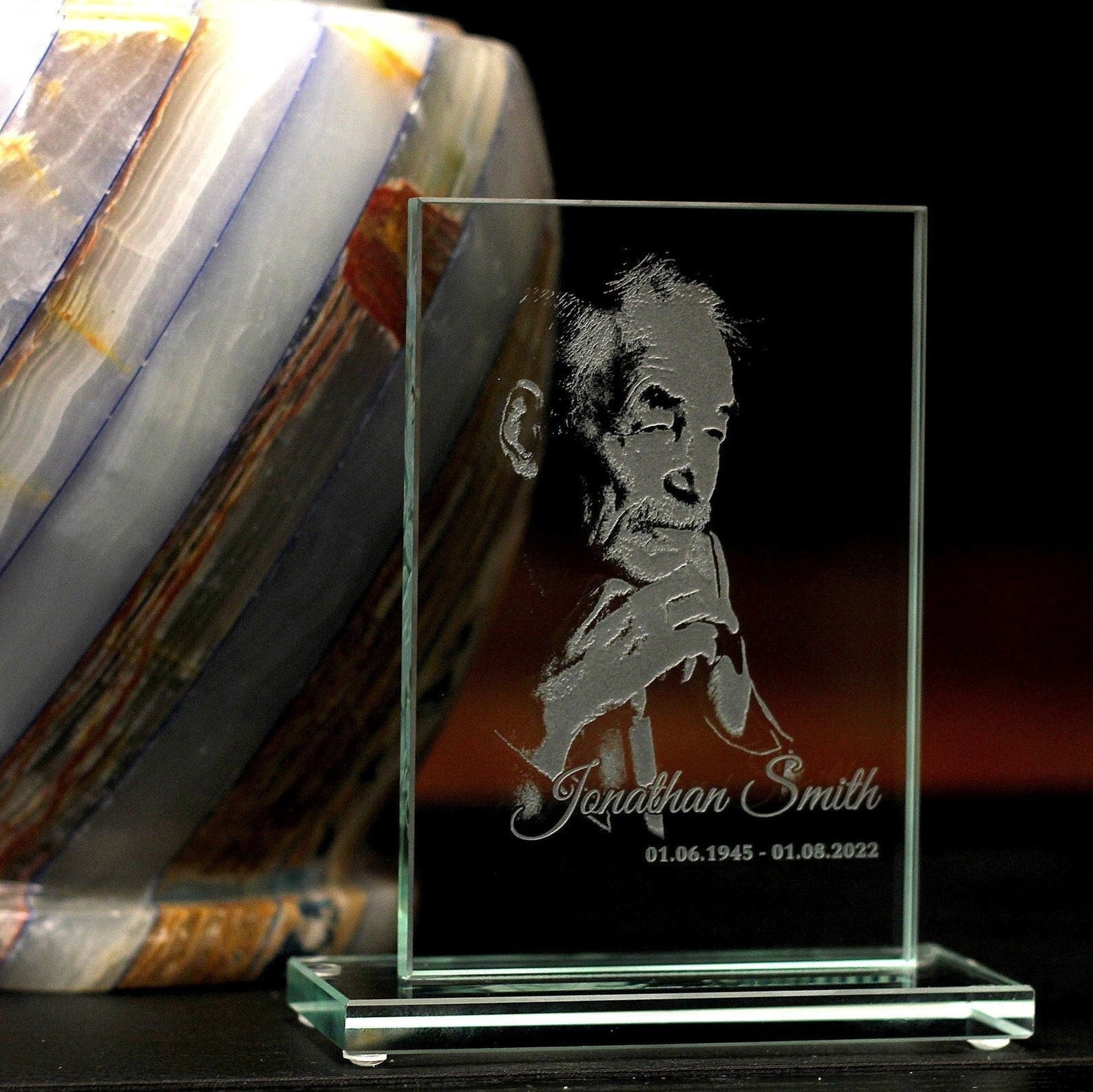 Memorial Glass With Engraved Photo Personalized Engraved Glass Standing ...