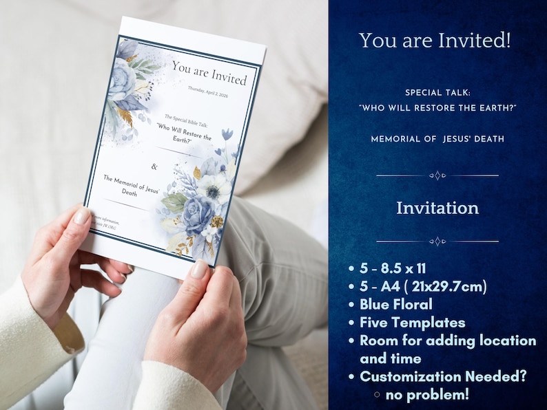 2026 Memorial Invitation | Blue Floral | 5 Templates | A4 + 8.5x11 ...