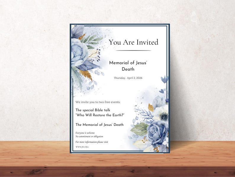 2026 Memorial Invitation | Blue Floral | 5 Templates | A4 + 8.5x11 ...