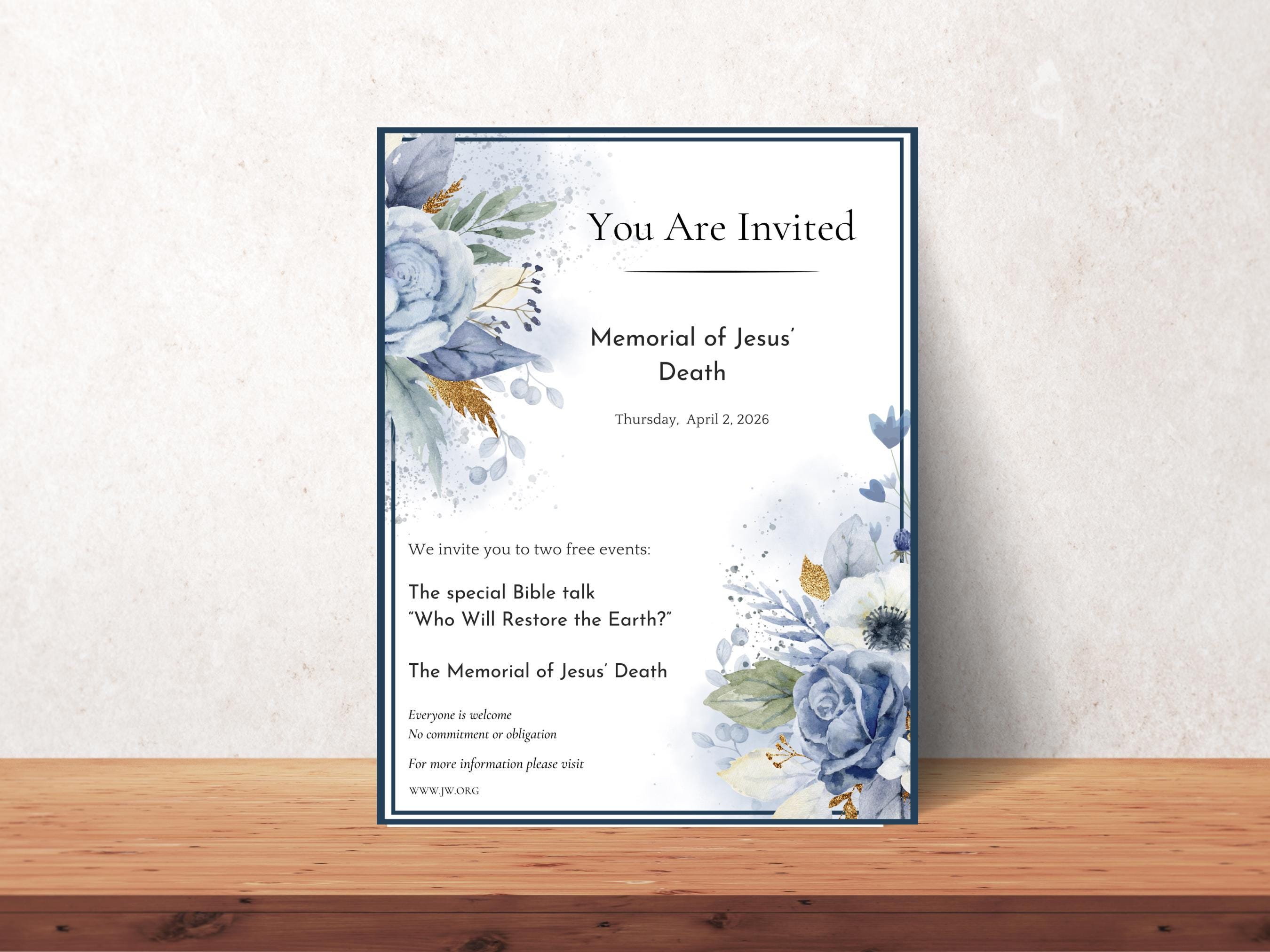 2026 Memorial Invitation | Blue Floral | 5 Templates | A4 + 8.5x11 ...