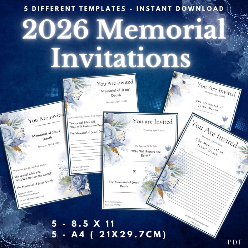 2026 Memorial Invitation | Blue Floral | 5 Templates | A4 + 8.5x11 ...