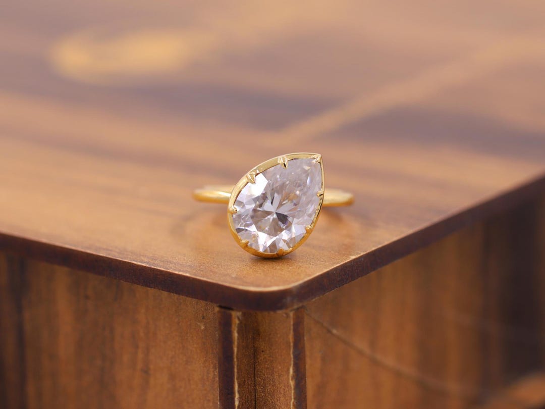 Button Back Set Pear Shape IGI Lab Diamond Solitaire Ring, Georgian Cut ...