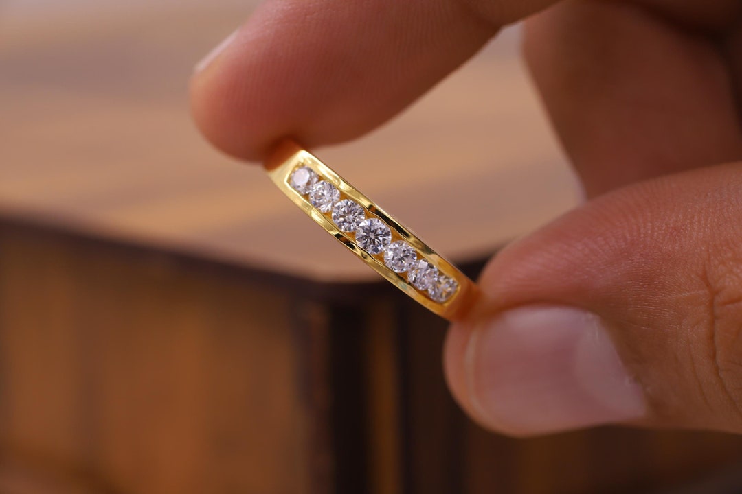Channel Set Diamond Wedding Band, 10k Solid Yellow Gold Rind, Diamond ...