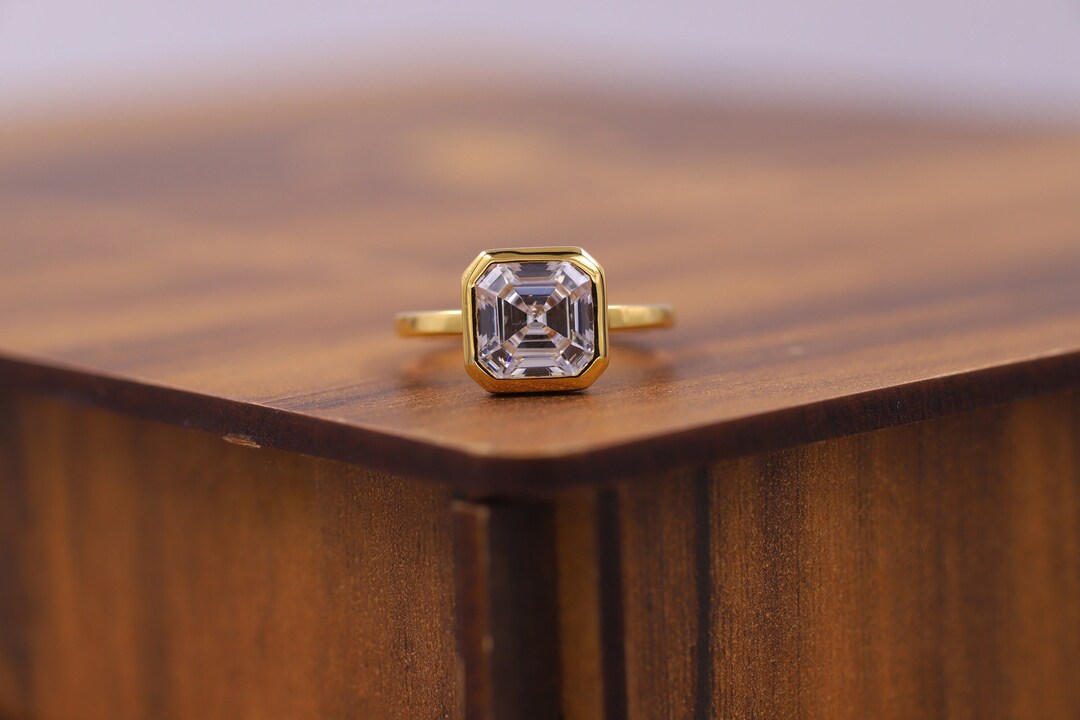 14k Yellow Gold Art Deco Bridal Ring, Anniversary Gift, 2.0 CT Asscher ...