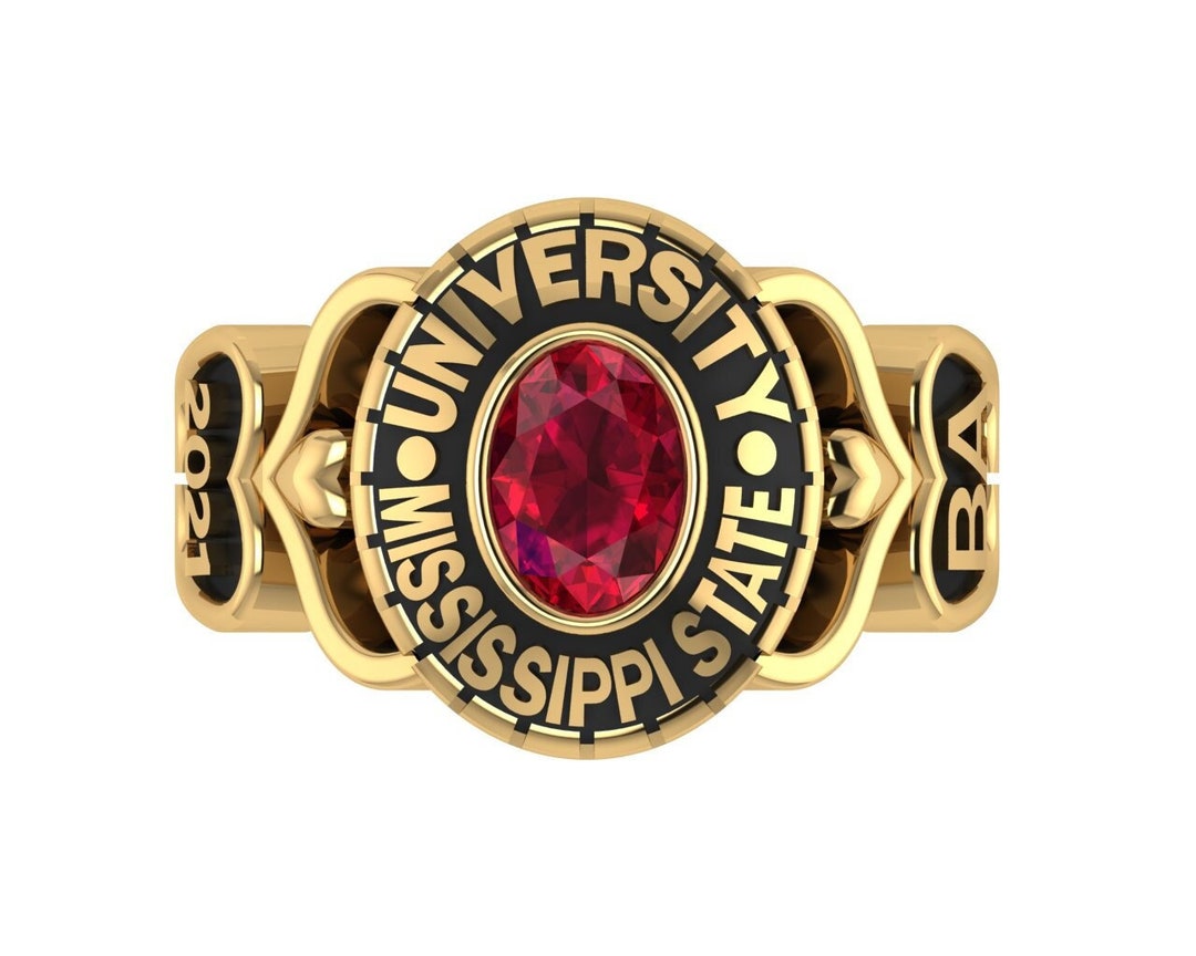 High School Class Ring, Birthstone Customized Ring, Simulated Garnet ...