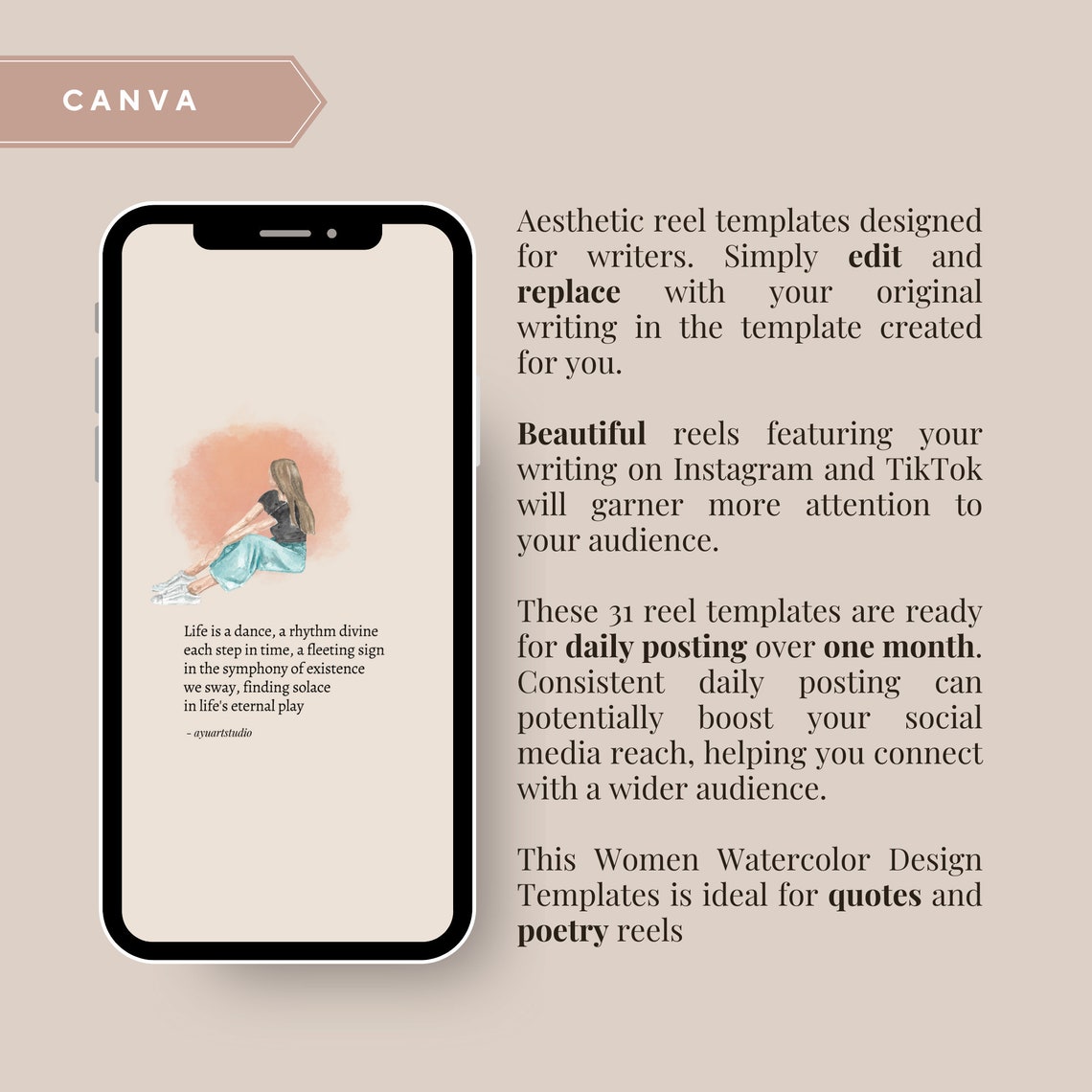 Writer Instagram Reel Templates, 1 Month Content Reels, Quotes & Poetry ...