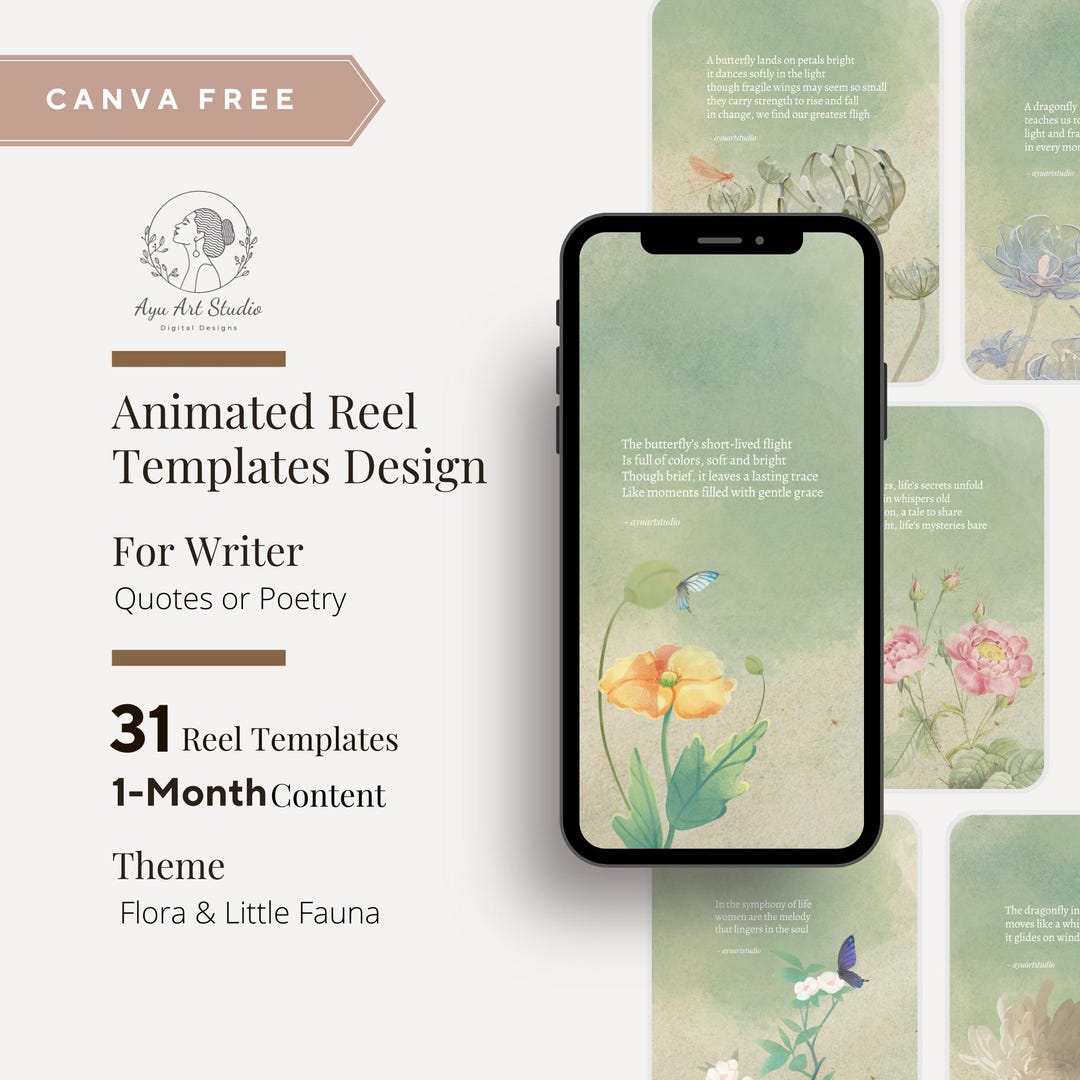 Writer Instagram Reel Templates, 1-month Reels Design, Quotes & Poetry ...