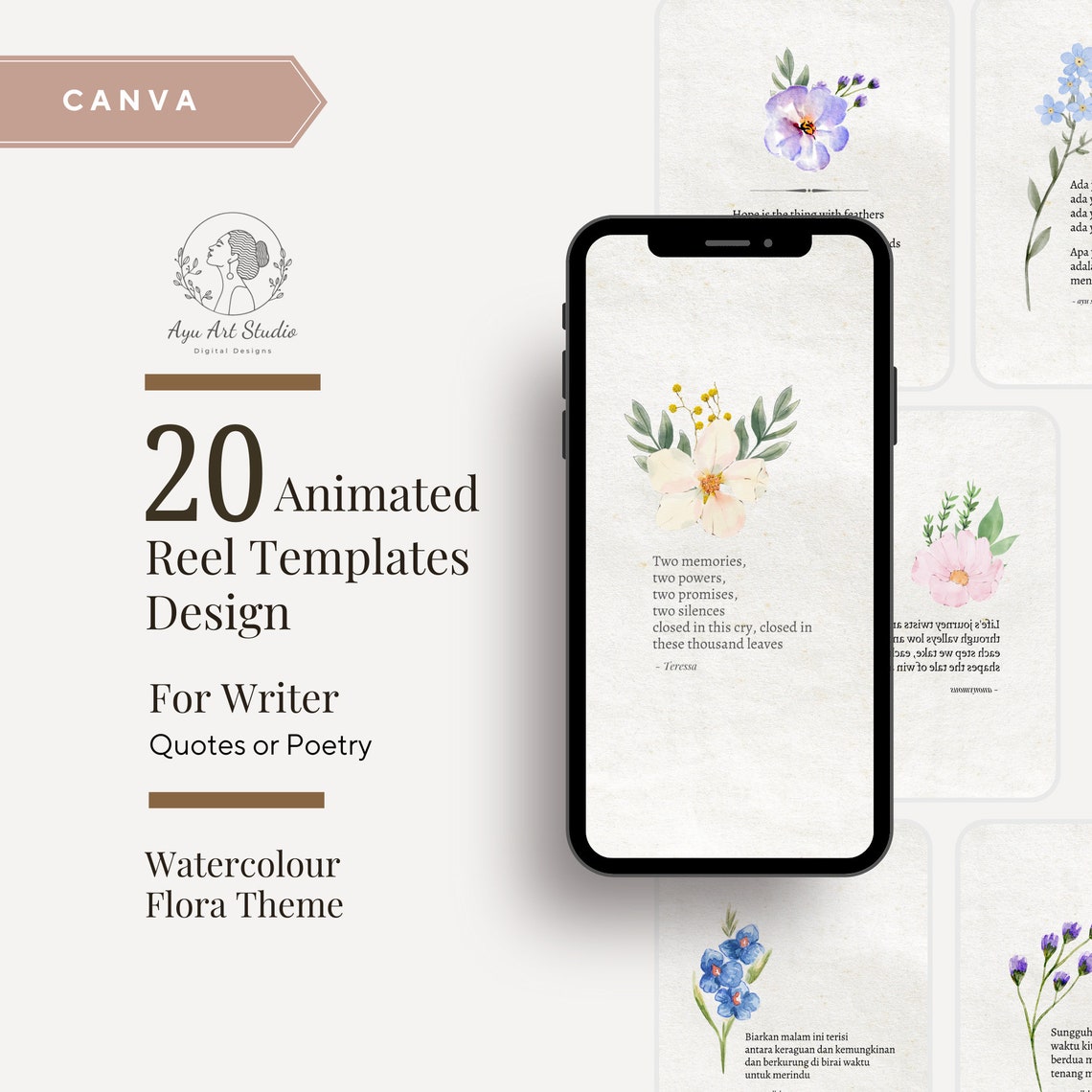 20 Instagram Animated Reel Templates, Watercolour Flora Design, Writer ...