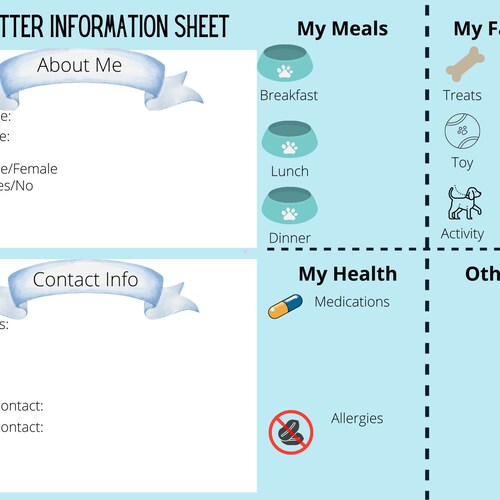 Pet Information Sheet-dog Care Sheet Dogcare Business Dog - Etsy