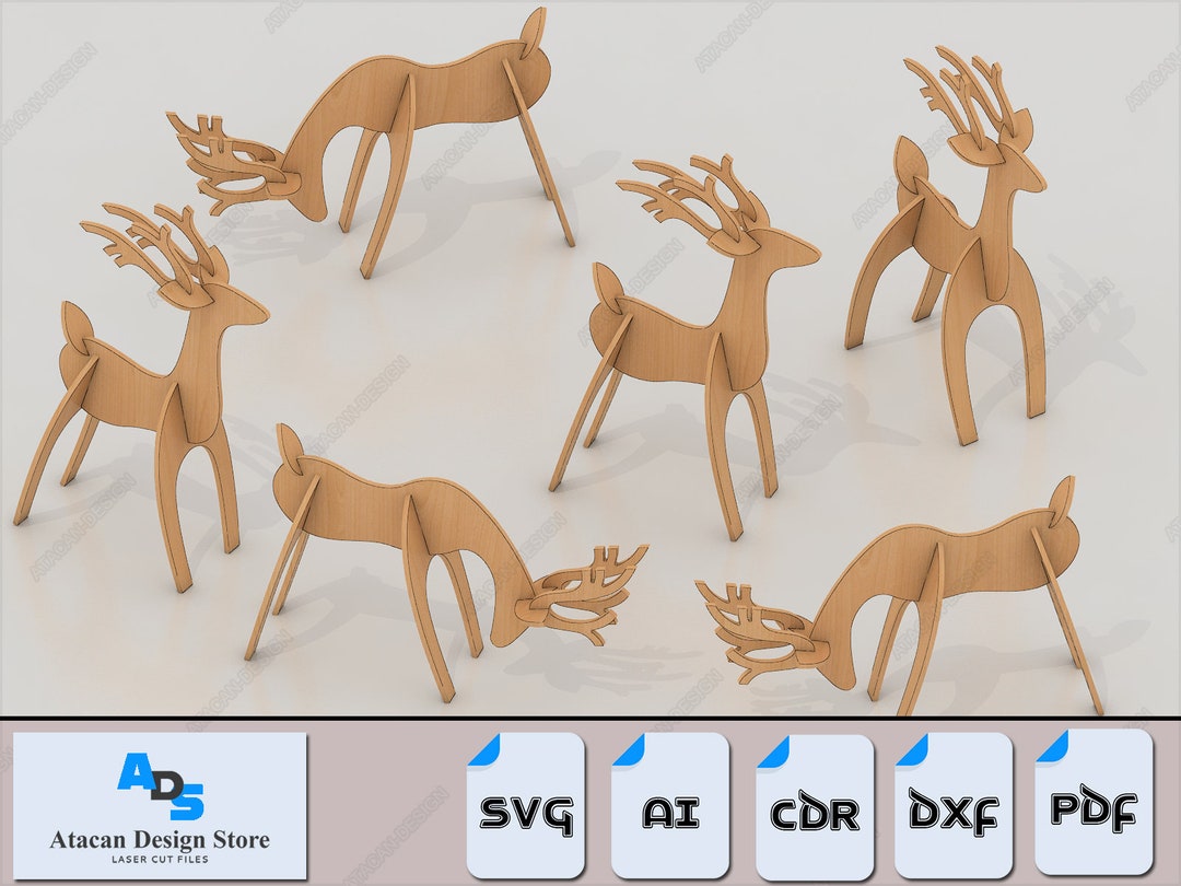 3D Reindeer Laser Cutting Template - Christmas Deer - DIY Wooden Deers ...
