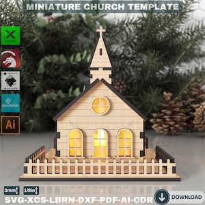 Miniature Church Laser Cut Template | DIY Wooden Model Plan | Digital ...