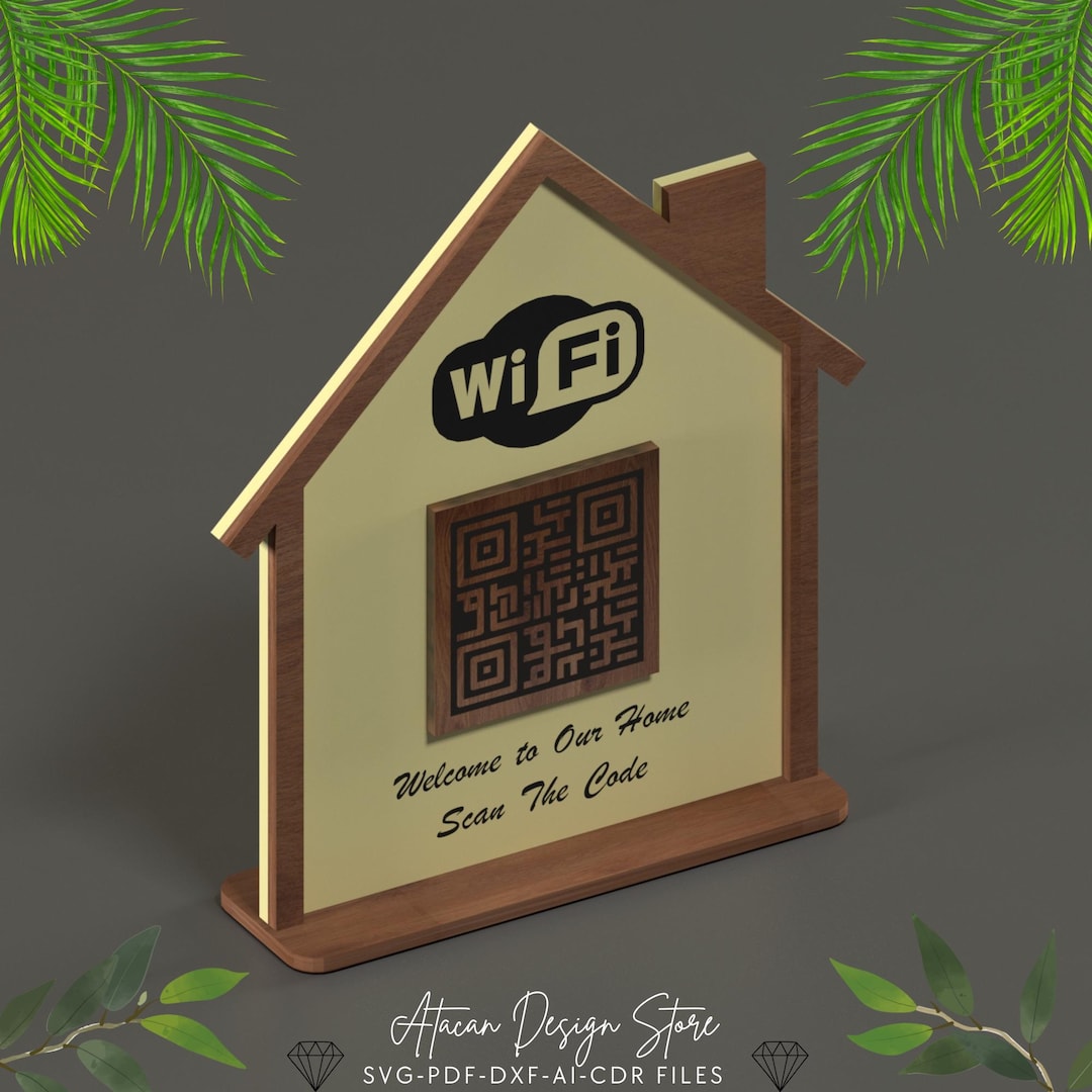 Home Shaped Wifi QR Code Sign DIY Laser Cut Wireless Sign for Home ...