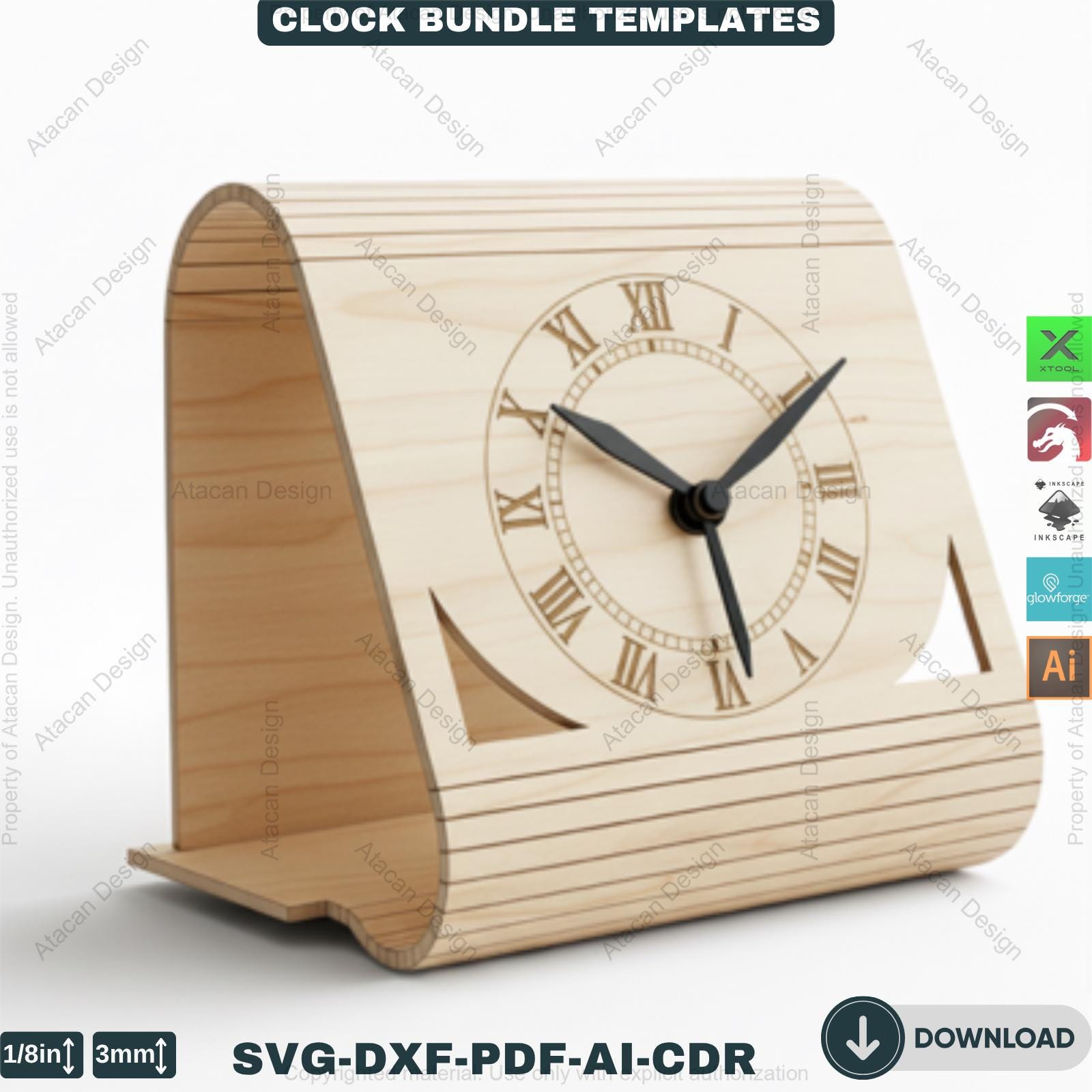 Laser Cut Clocks, Modern Desk Clock Templates, DIY Wooden Table Clock ...
