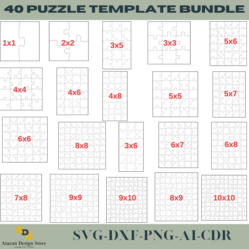 Jigsaw Puzzle Templates Bundle, 40 Sizes From 1x1 to 50x60 - Puzzle ...