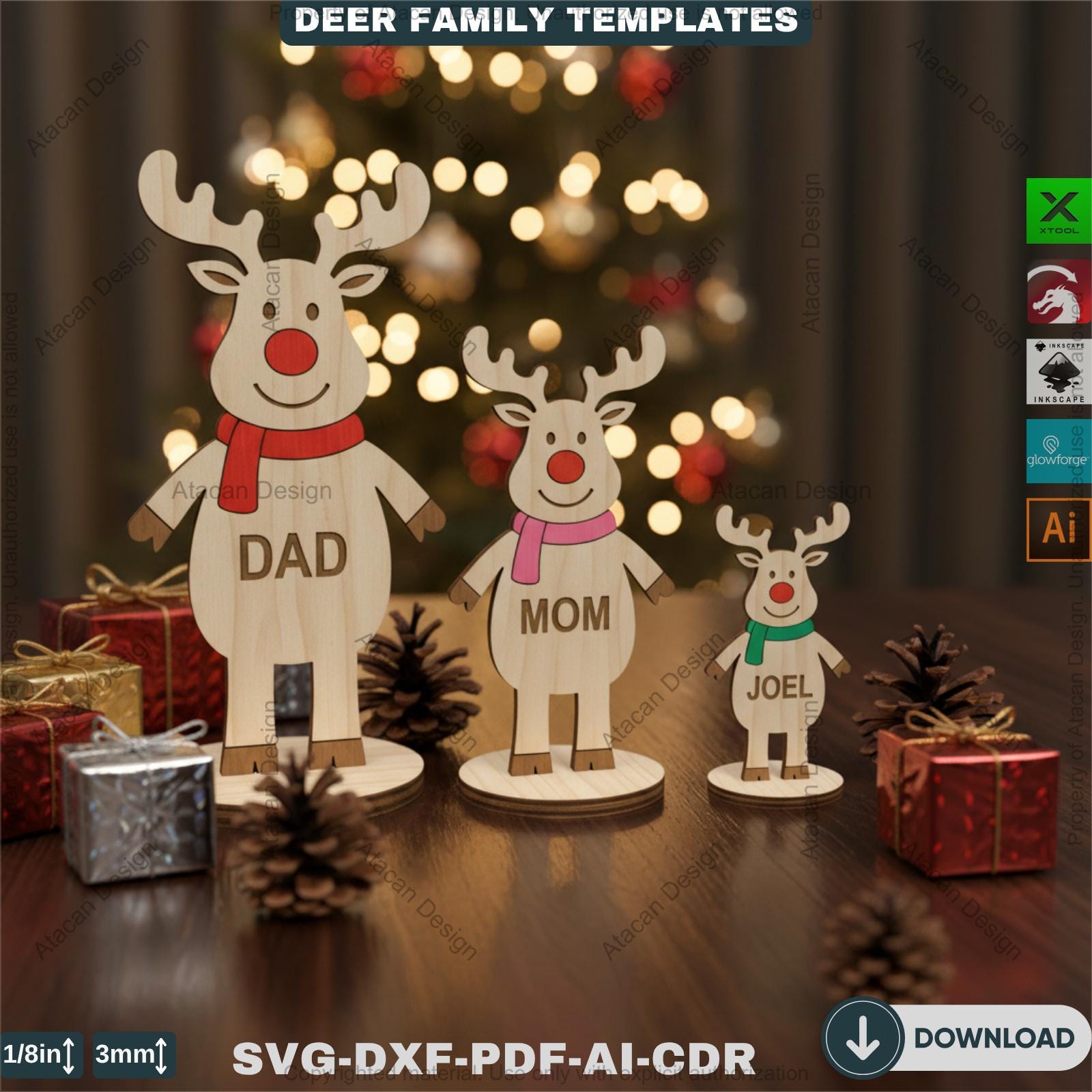 Personalized Reindeer Family Names Template | Freestanding Wooden Deer ...