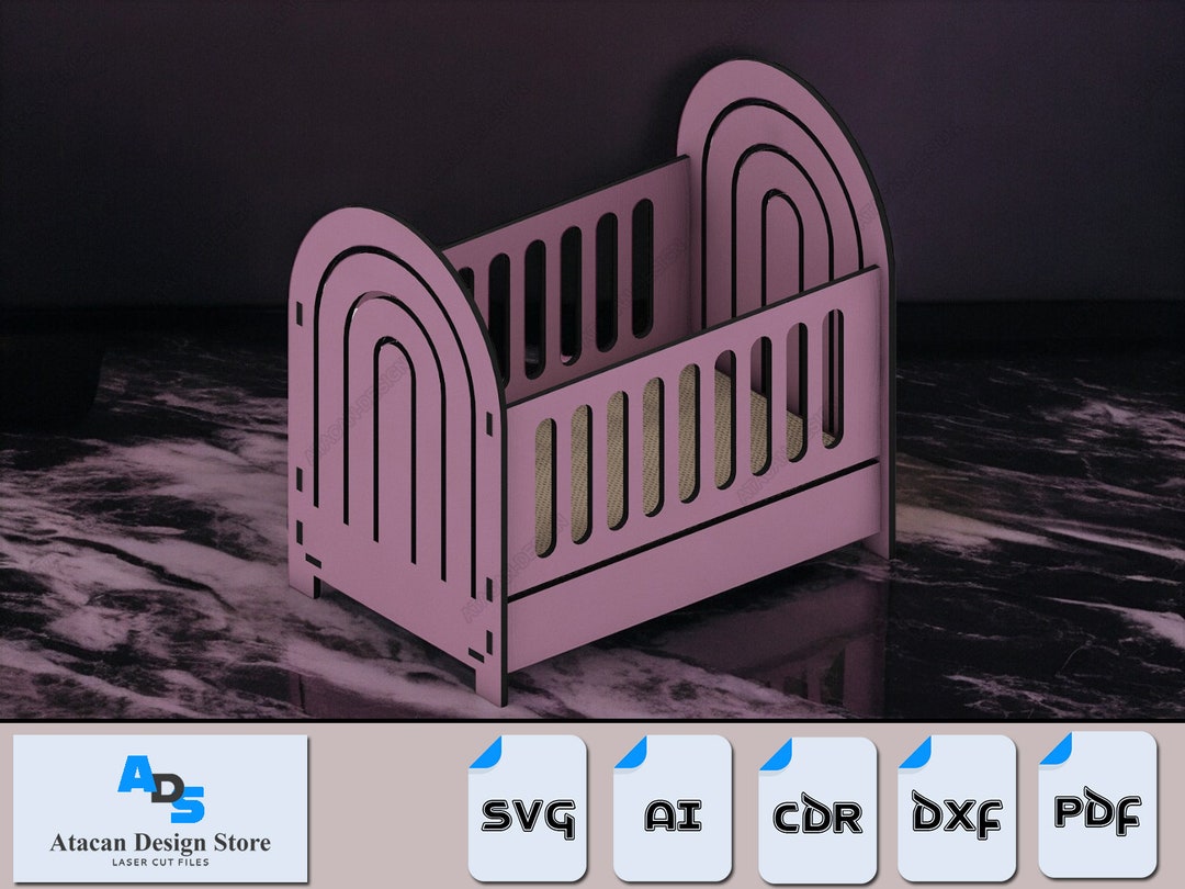 DIY Miniature Dollhouse Cradle Mini Toy Baby Crib Cutting Files SVG, Ai ...