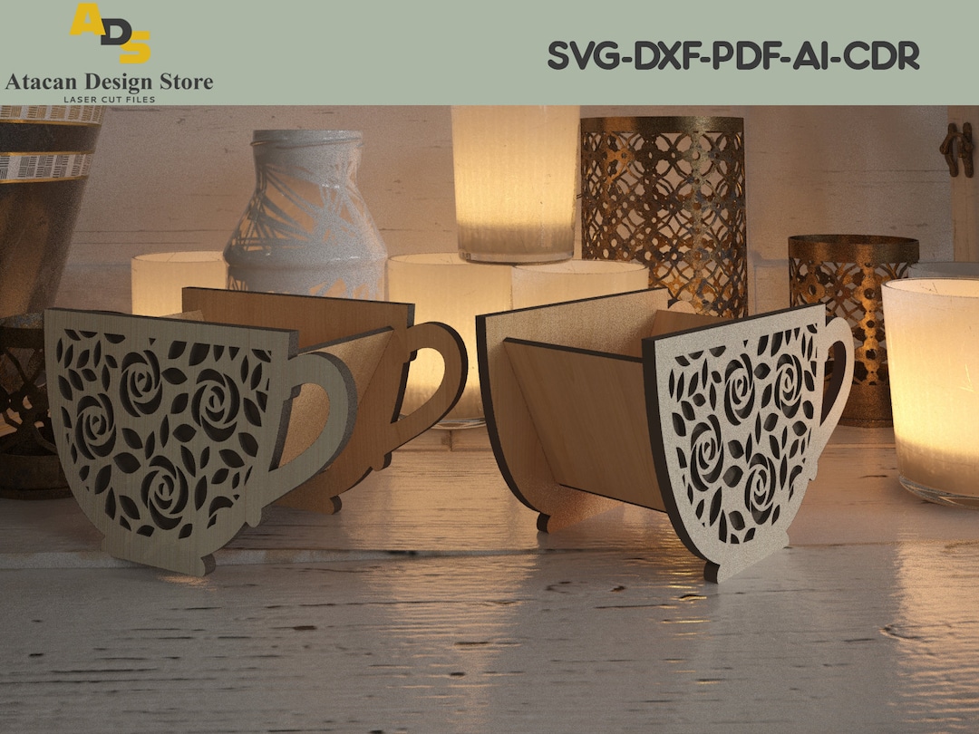 Decorative Mug Shape Gift Box / Cup Storage Home Decor / Laser Vector ...