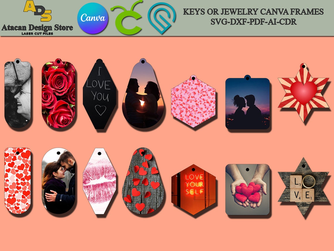 Keychain Templates for Canva / Keychain Canva Frames / Easy Drag and ...