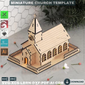 Miniature Church Laser Cut Template | DIY Wooden Model Plan | Digital ...