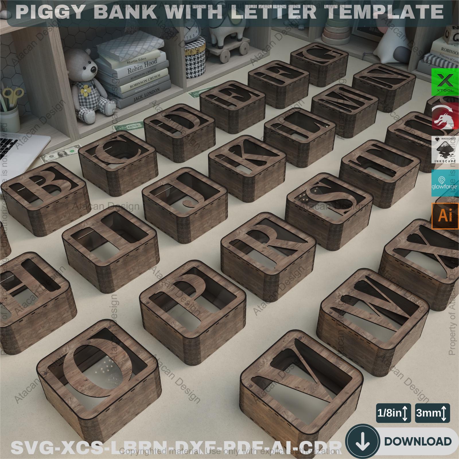Personalized Wood Letter Bank - Laser Cut Design Rustic Piggy Bank ...