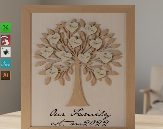 DIY Family Tree Frame - Laser Cut Personalized Names and Hanging Hearts ...