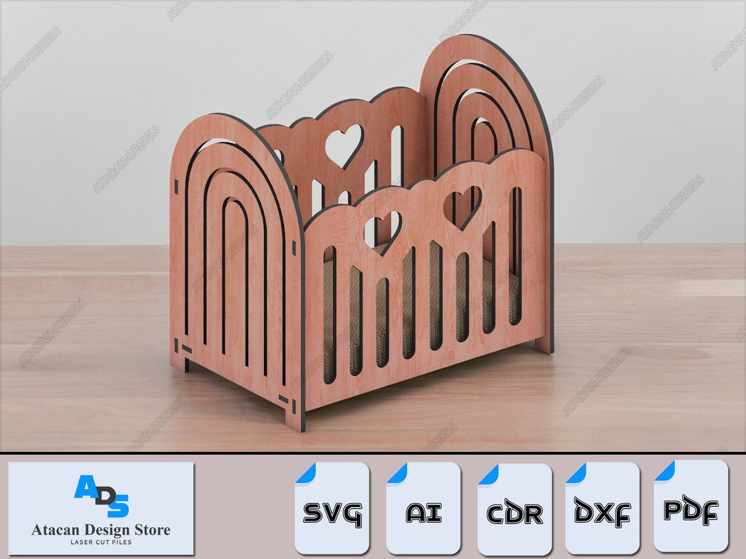 Charming Laser Cut Mini Cradle Design Dollhouse Baby Crib Files Heart ...