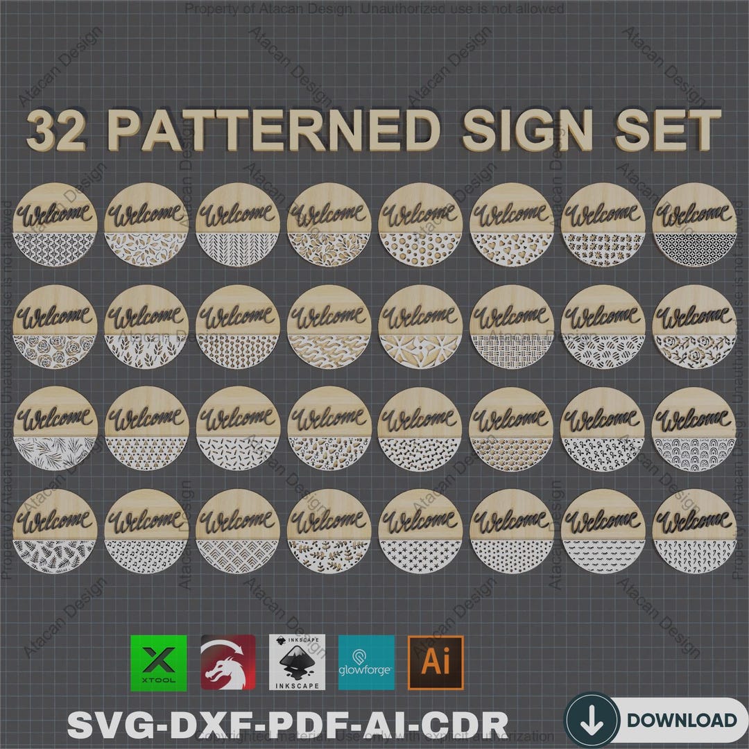 32 Patterned Welcome Sign Set | Laser Cut Door Hanger Bundle | Floral ...