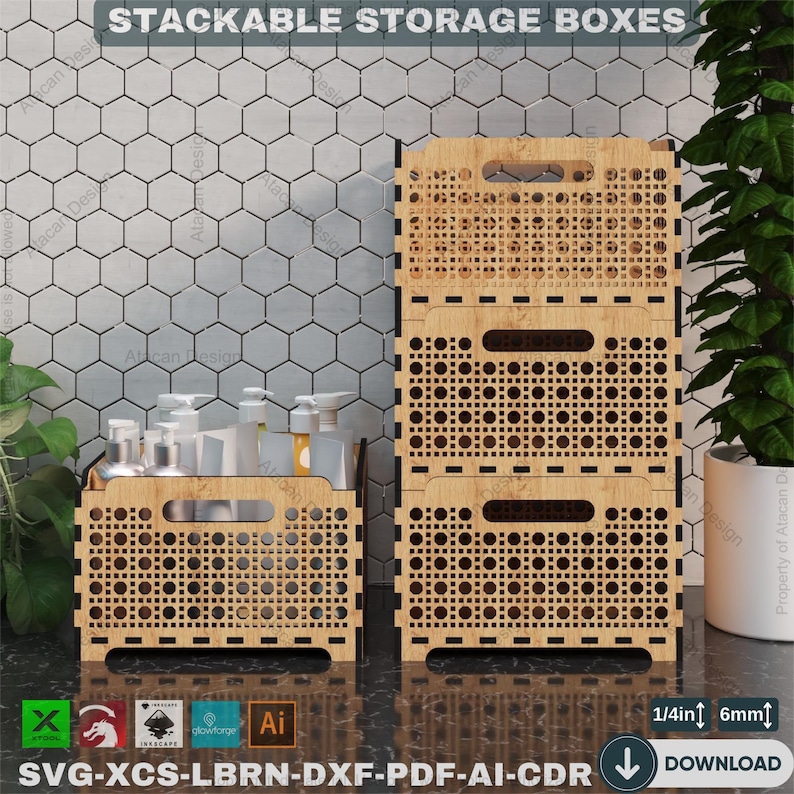 Stackable Laser Cut Storage Box Files,elegant Crate Template Digital ...