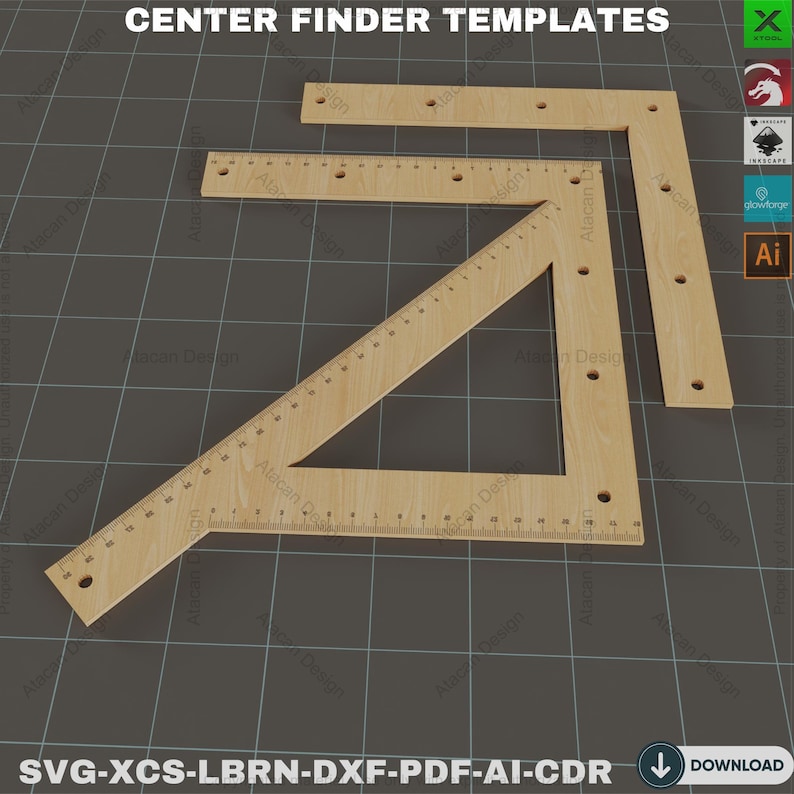 Laser Cut Center Finder Jig - Wood Template Files,cross Ruler Tool ...