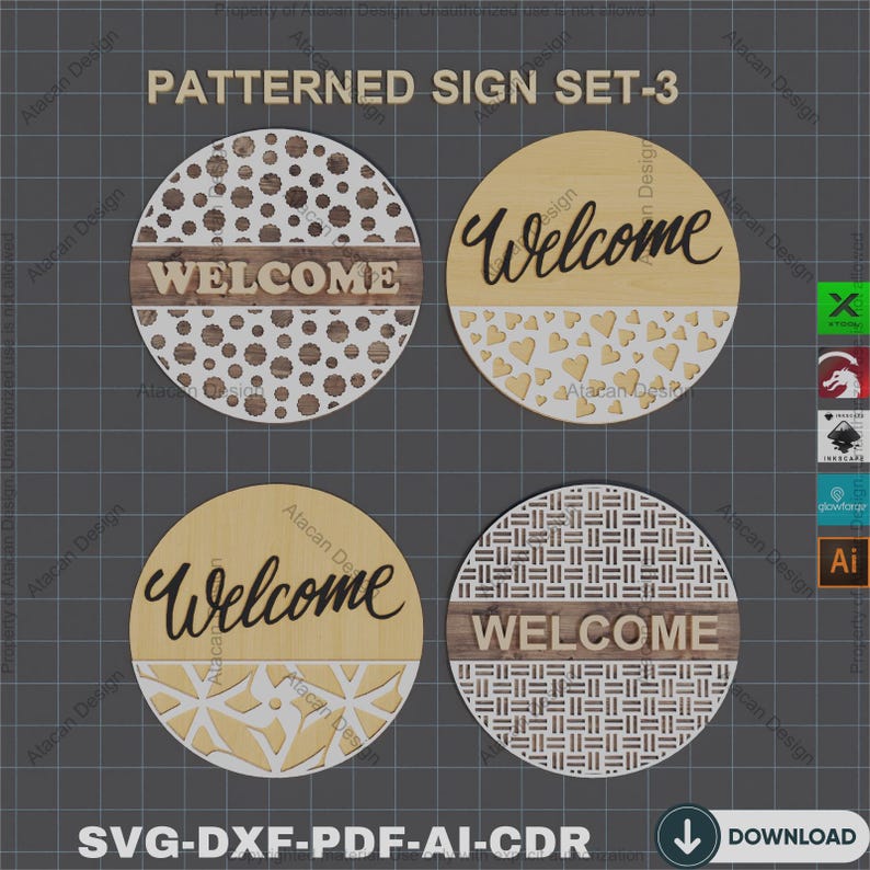 32 Patterned Welcome Sign Set | Laser Cut Door Hanger Bundle | Floral ...