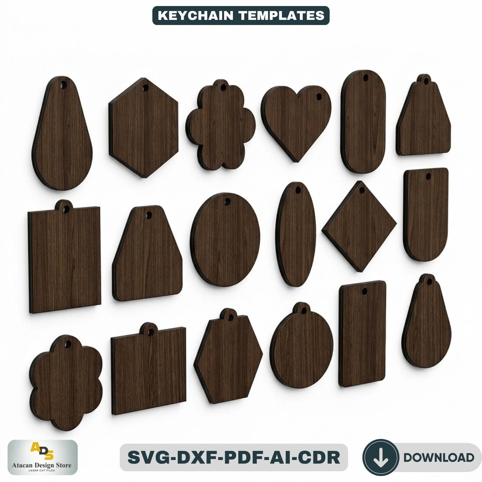 Keychain Cutting Templates | Laser and Craft Machine Ready | 18 Unique ...