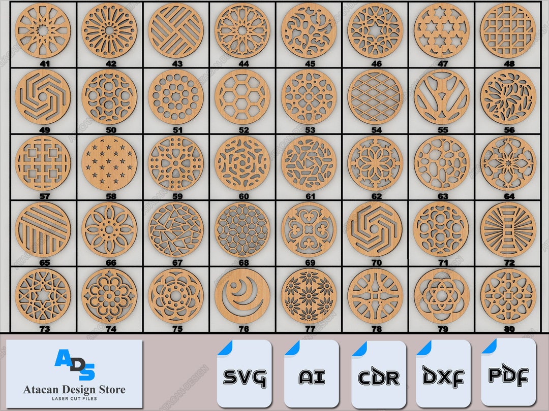 40 Geometric Coaster Bundle - Laser Cut Patterns for DIY Wall Decor ...
