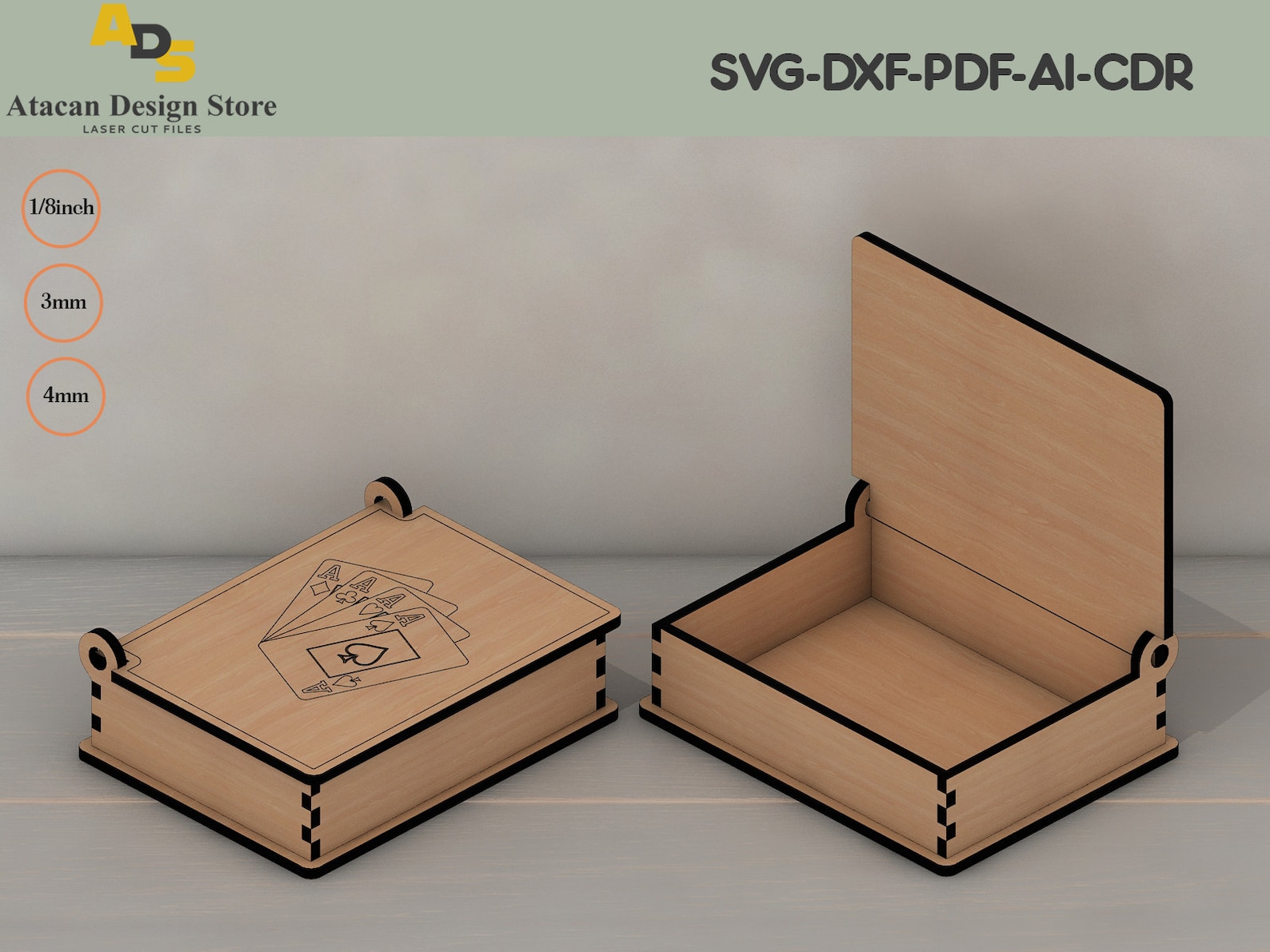 Wooden Playing Card Box / Laser Cut Box With Lid / Laser Vector Files ...