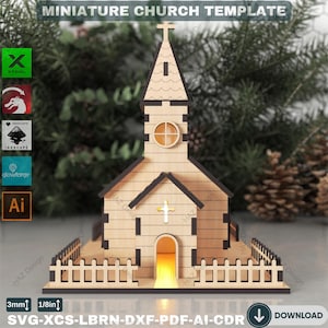 Miniature Church Laser Cut Template | DIY Wooden Model Plan | Digital ...