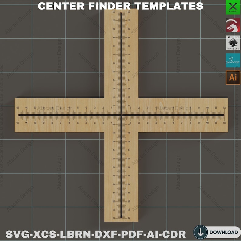 Laser Cut Center Finder Jig - Wood Template Files,cross Ruler Tool ...