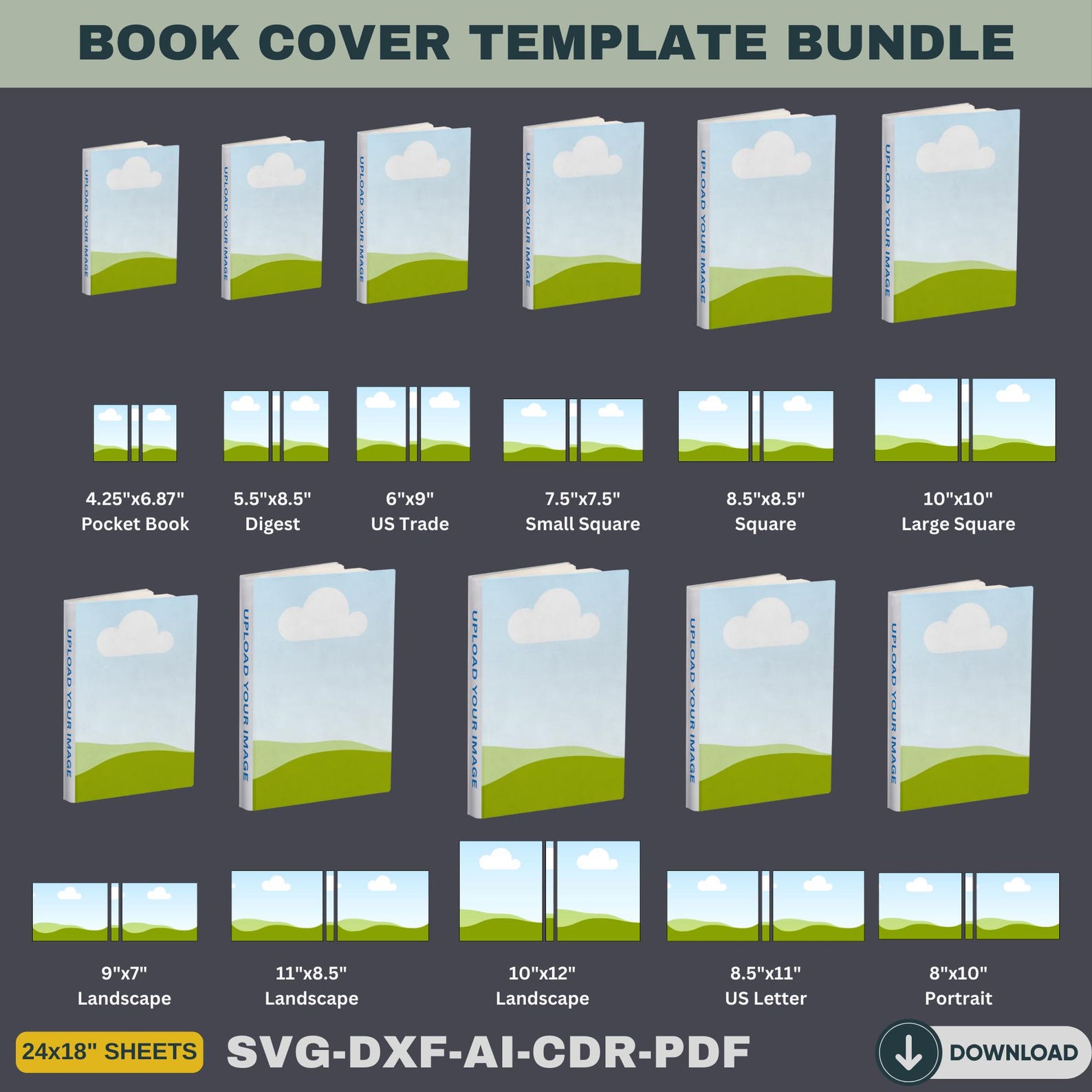 Editable Book Cover Mockup Bundle, Printable Book Cover Template, Canva ...