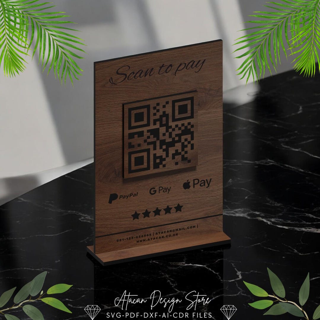 QR Code Payment Sign - Wooden Scan to Pay Menu Stand for Bars & Cafes ...
