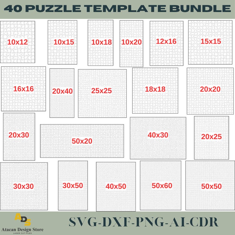 Jigsaw Puzzle Templates Bundle, 40 Sizes From 1x1 to 50x60 - Puzzle ...