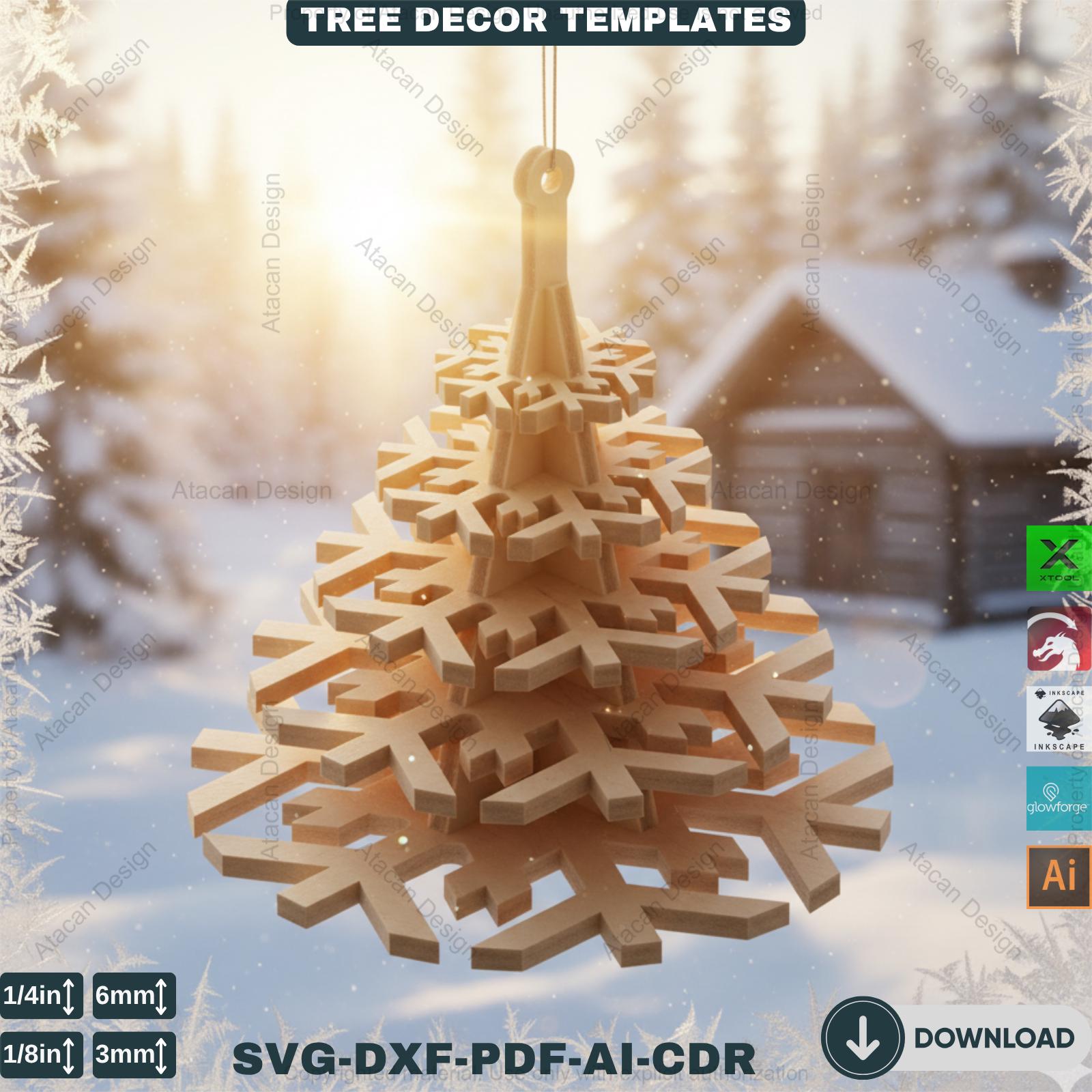 3D Christmas Tree Laser Cut File, Rustic Snowflake Holiday Decor, DIY ...