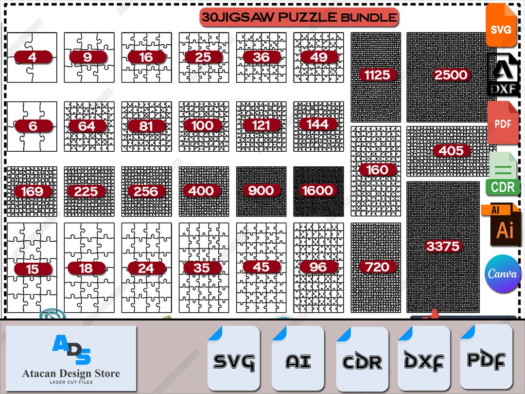 30 Jigsaw Puzzle Template Bundle Perfect for Laser Cutting Machines 481 ...
