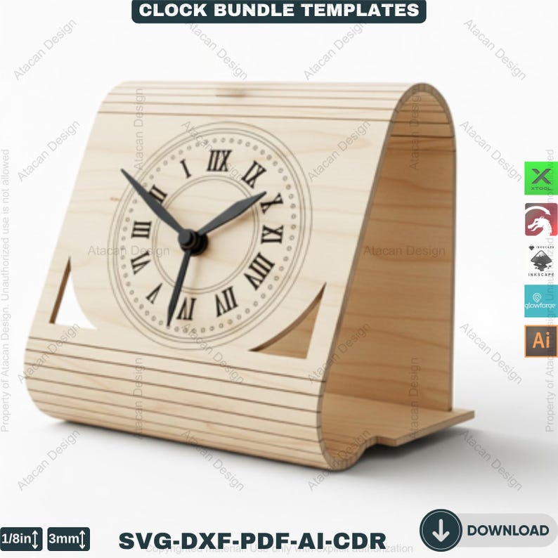 Laser Cut Clocks, Modern Desk Clock Templates, DIY Wooden Table Clock ...