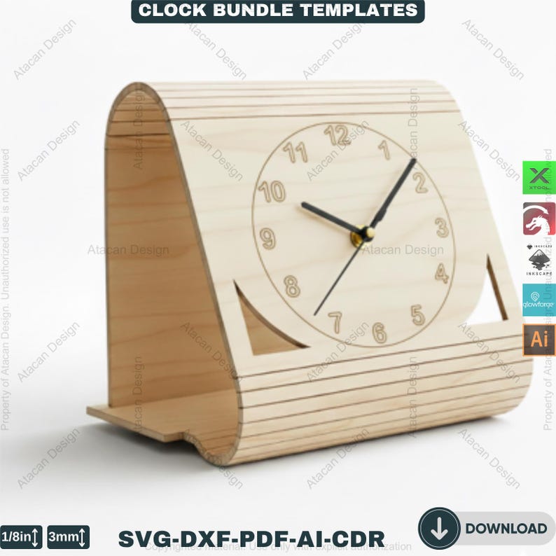 Laser Cut Clocks, Modern Desk Clock Templates, DIY Wooden Table Clock ...