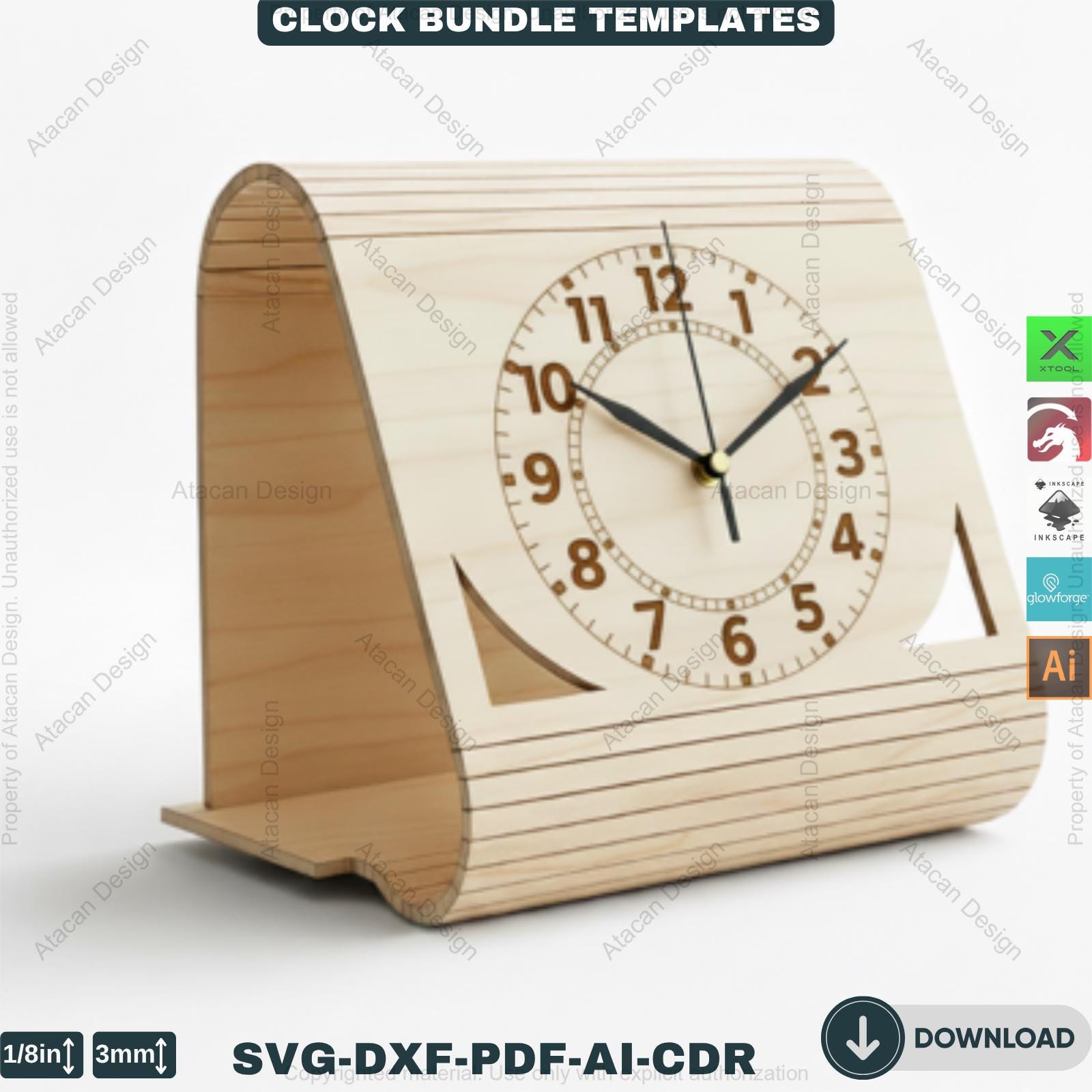 Laser Cut Clocks, Modern Desk Clock Templates, DIY Wooden Table Clock ...