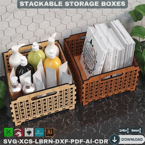 Stackable Laser Cut Storage Box Files,elegant Crate Template Digital ...