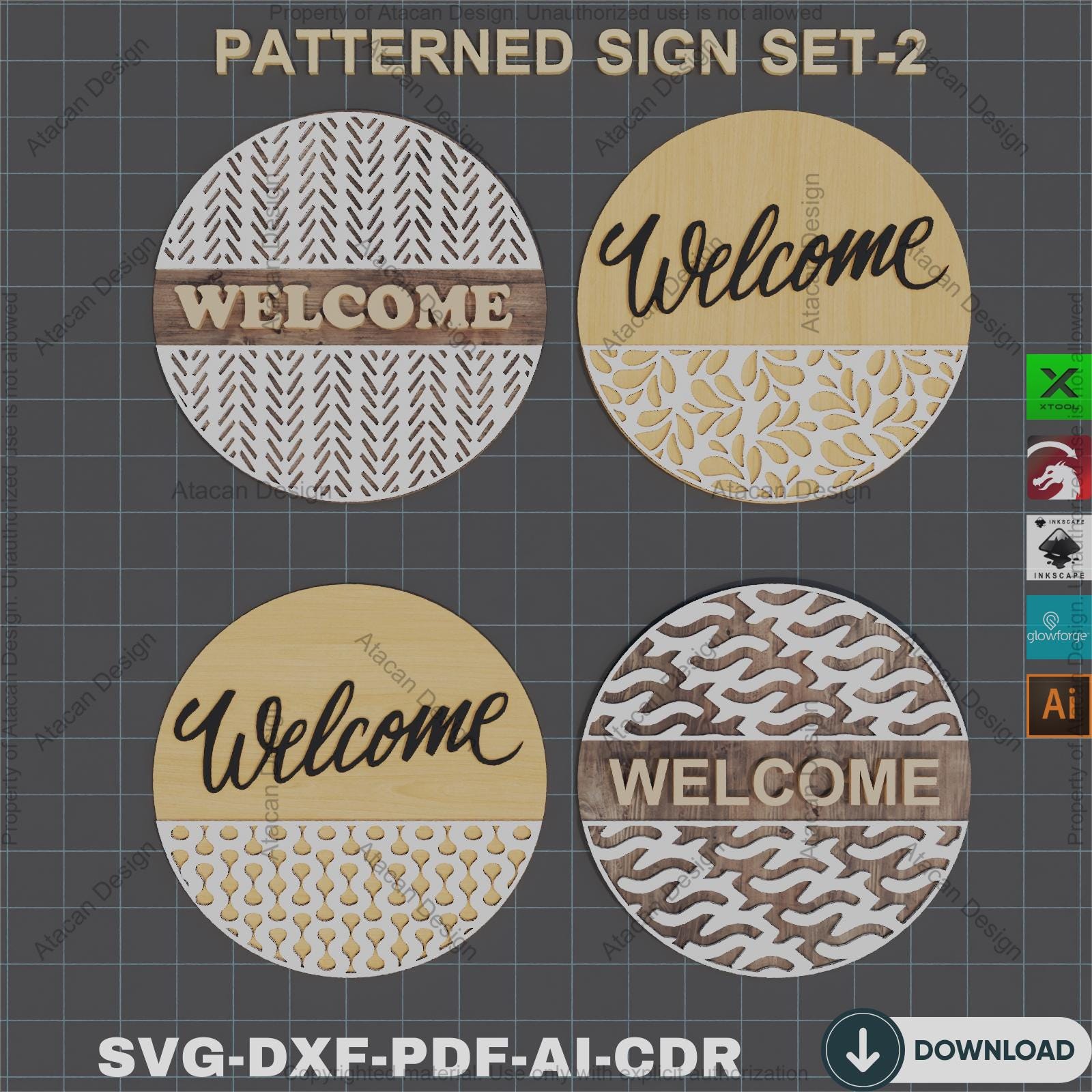 32 Patterned Welcome Sign Set | Laser Cut Door Hanger Bundle | Floral ...